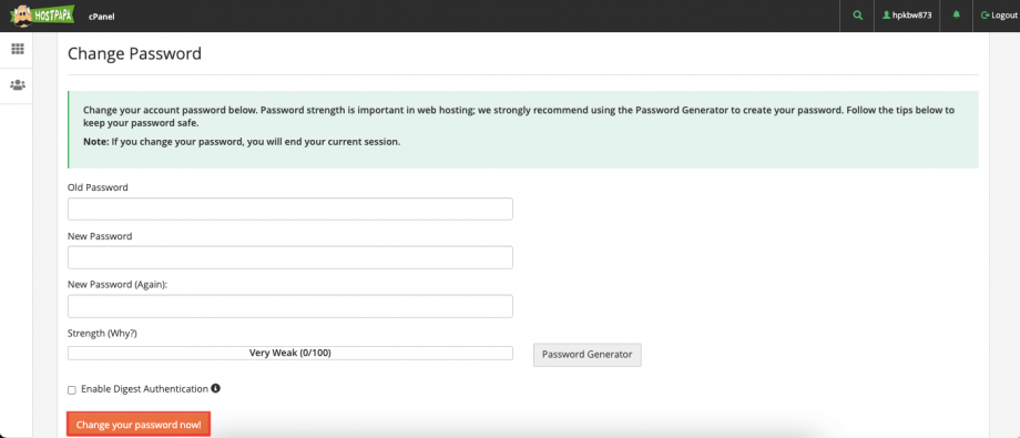 How to change your cPanel password - HostPapa Knowledge Base