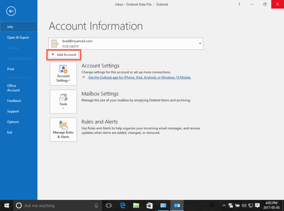 How to manually set up POP3 or IMAP email accounts in Outlook