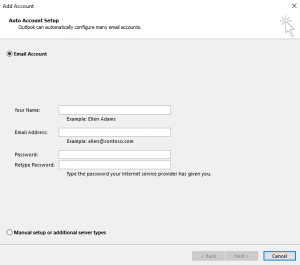 How to manually set up POP3 or IMAP email accounts in Outlook