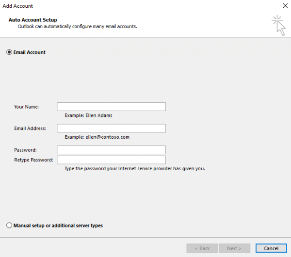 How to manually set up POP3 or IMAP email accounts in Outlook