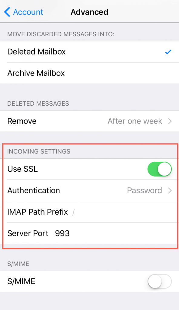 How to change an account from POP to IMAP in iOS 10