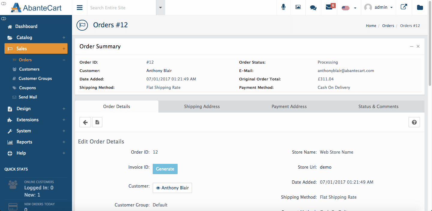 How to view order details in AbanteCart - HostPapa Knowledge Base