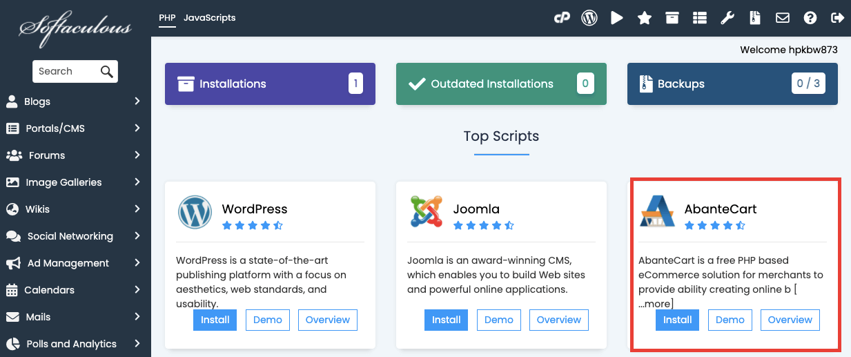 How to install AbanteCart using Softaculous | HostPapa Support