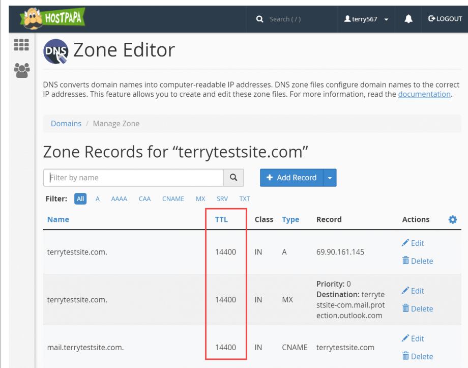 How to lower Time to Live (TTL) in cPanel