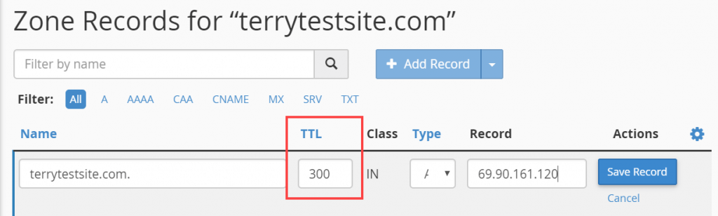 How to lower Time to Live (TTL) in cPanel