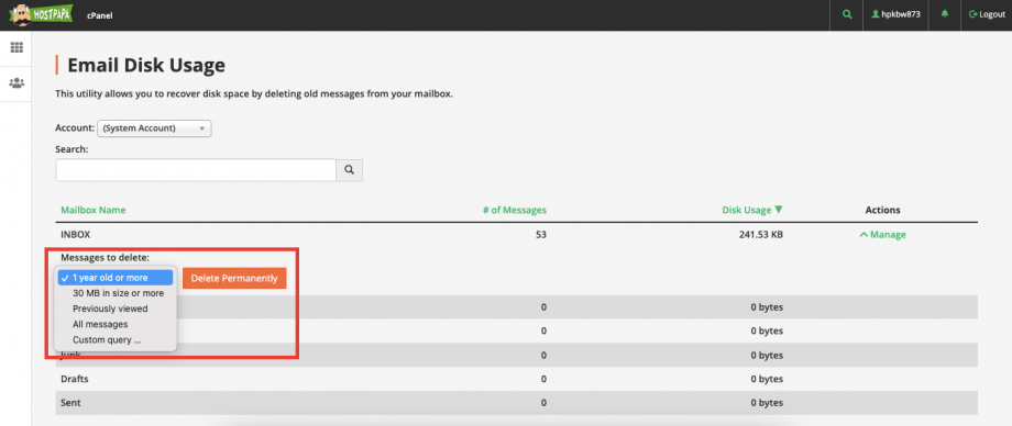 Email disk usage in cPanel | HostPapa Knowledge Base