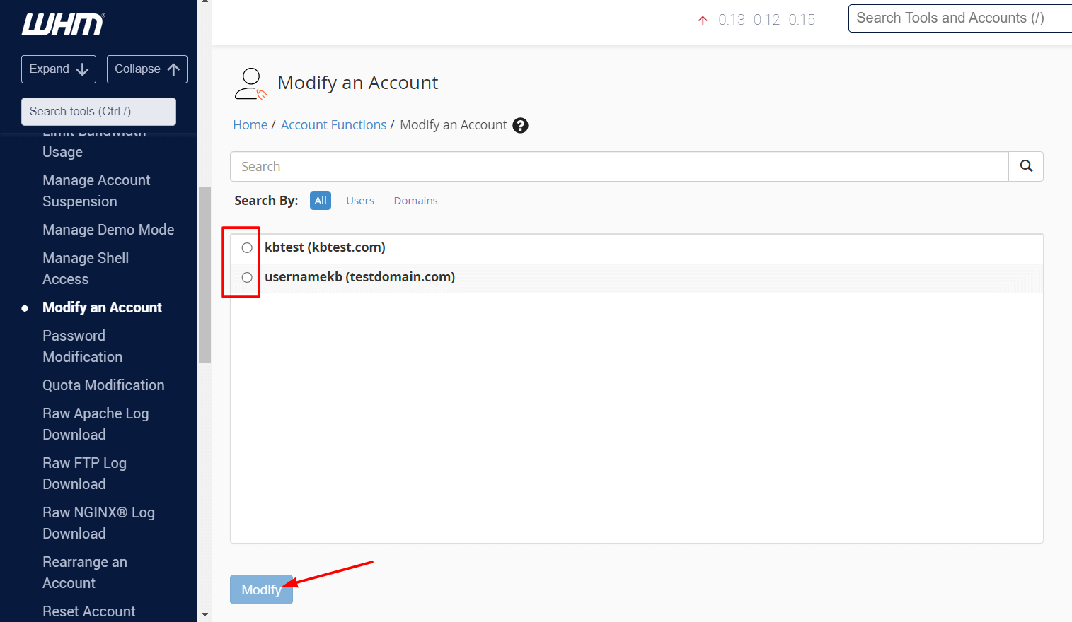 How to modify a cPanel account in WHM - HostPapa Knowledge Base
