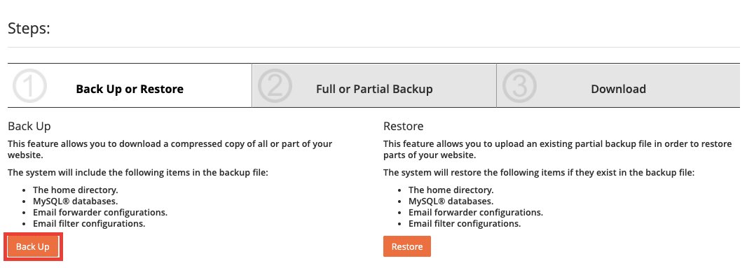 Create full & partial backup files with cPanel’s Backup Tool