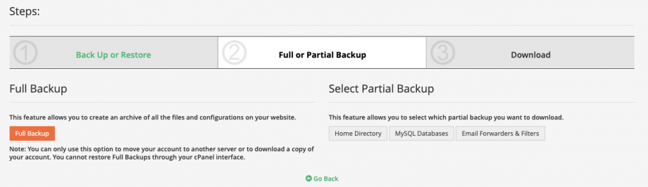 Create full & partial backup files with cPanel’s Backup Tool