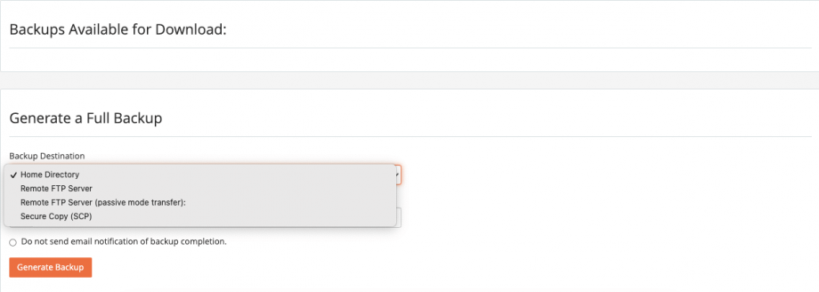 Create full & partial backup files with cPanel’s Backup Tool