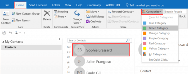 How to use Outlook contact categories