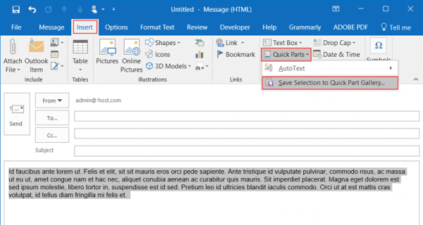 How to save and reuse email content in Outlook 2016
