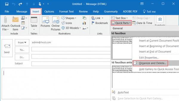 How to save and reuse email content in Outlook 2016