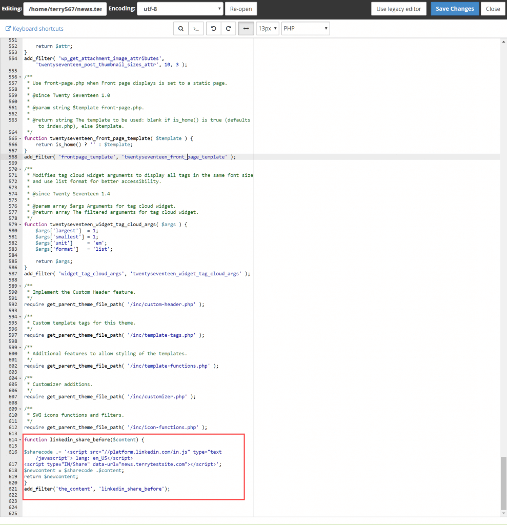 How to add the official LinkedIn share button in WordPress - HostPapa Knowledge Base