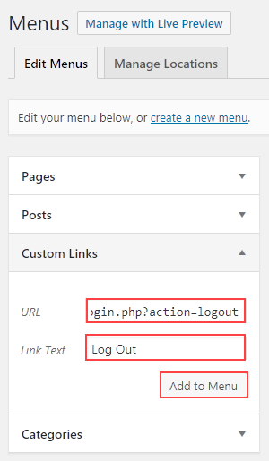 How To Add A Wordpress Logout Link To A Navigation Menu Or Sidebar