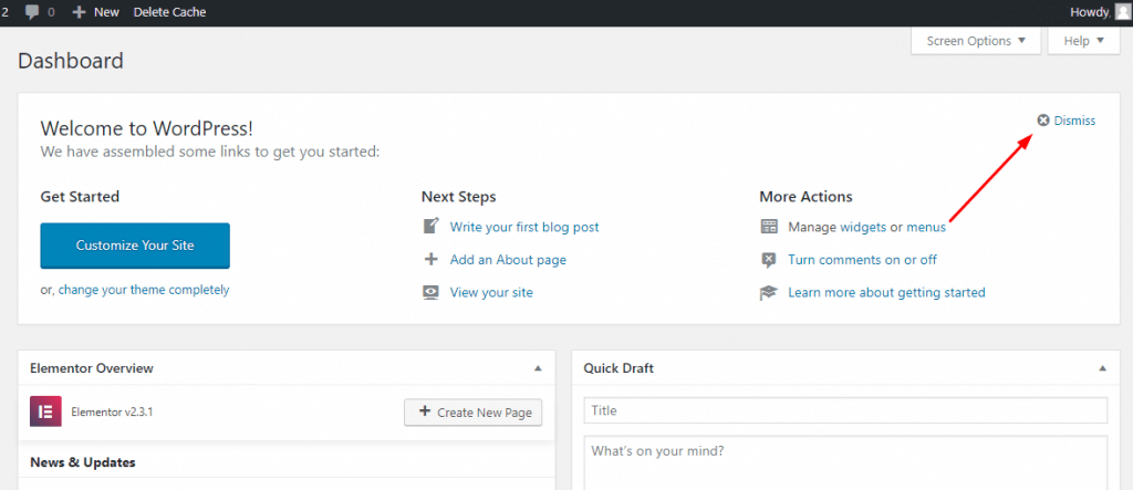 How to remove the welcome panel in WordPress Dashboard - HostPapa ...