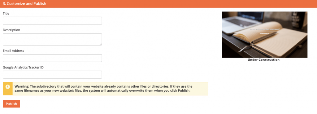 How to create a temporary landing page using Site Publisher | HostPapa