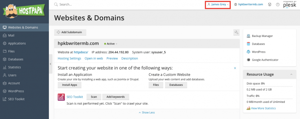 How to change your Plesk password and account information | HostPapa