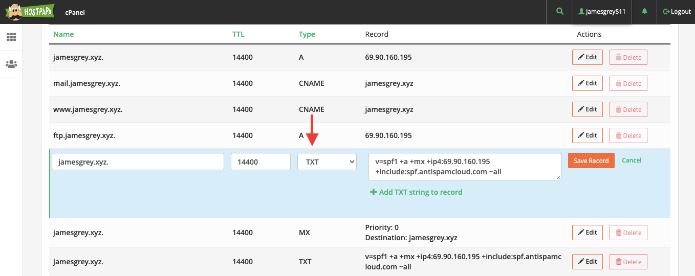 How to update a TXT record in cPanel | HostPapa Support