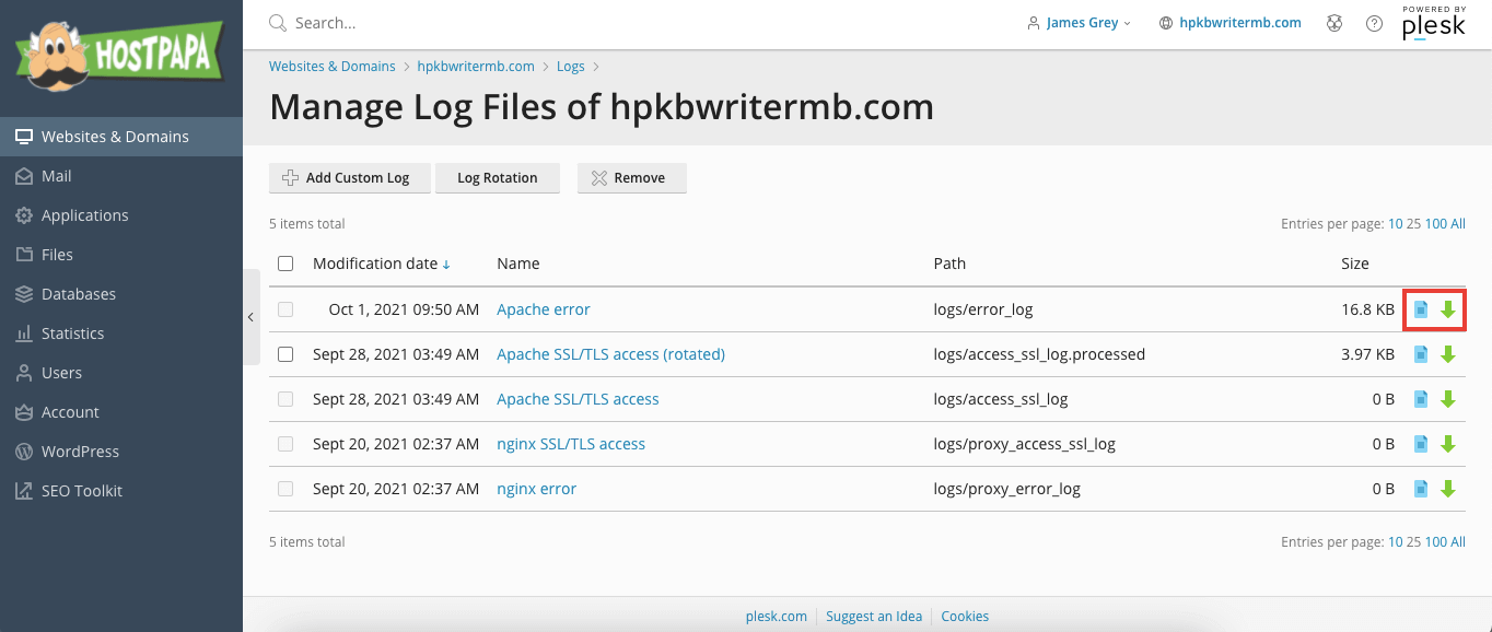 Plesk log files | HostPapa Support
