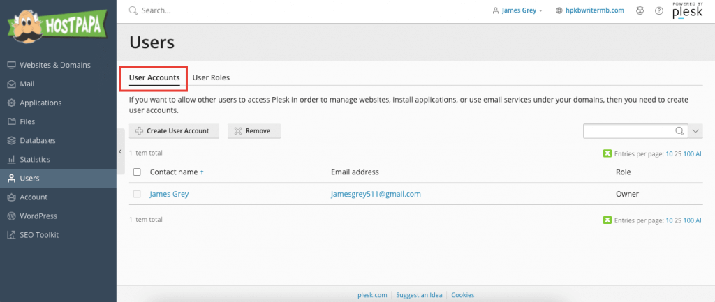 Managing additional user accounts in Plesk | HostPapa Support