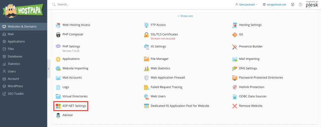 ASP.NET settings on Plesk (Windows) | HostPapa Support