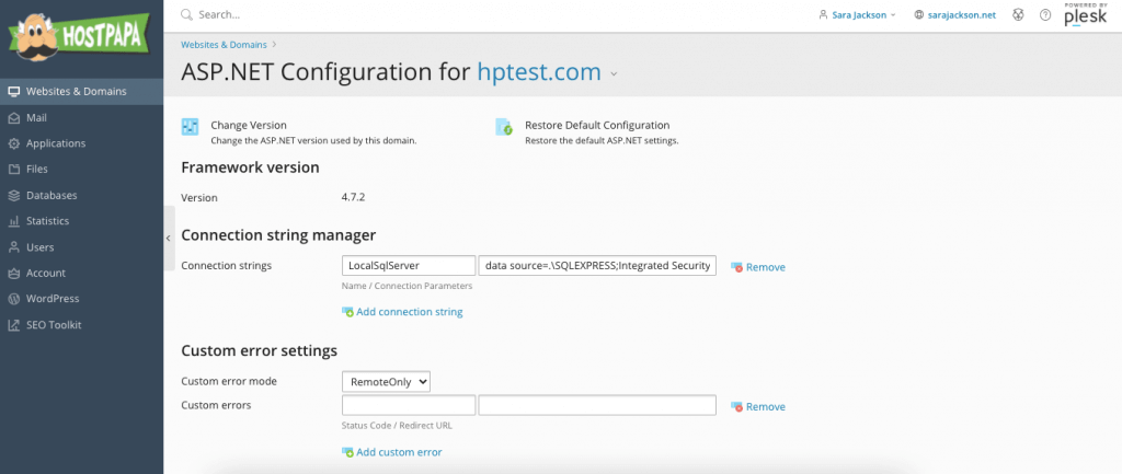 ASP.NET settings on Plesk (Windows) | HostPapa Support