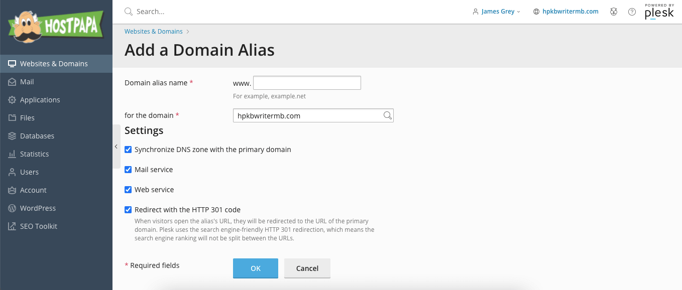 How to add a domain name alias in Plesk | HostPapa Support