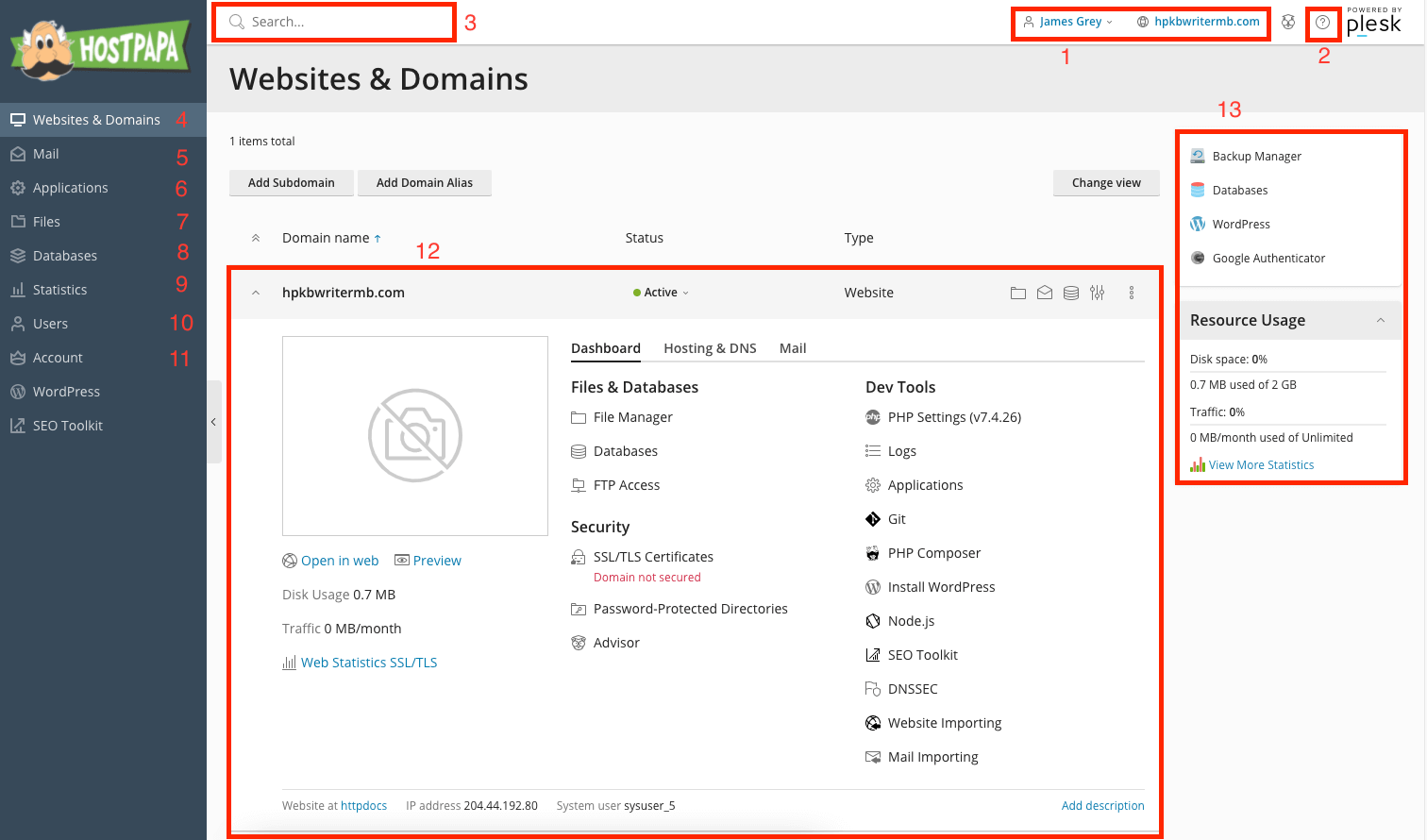 How to use Plesk control panel - Interface overview | HostPapa Support