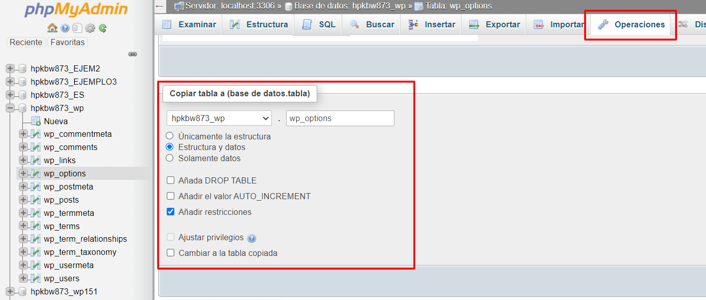 Cómo utilizar phpMyAdmin para copiar una tabla de la base de datos