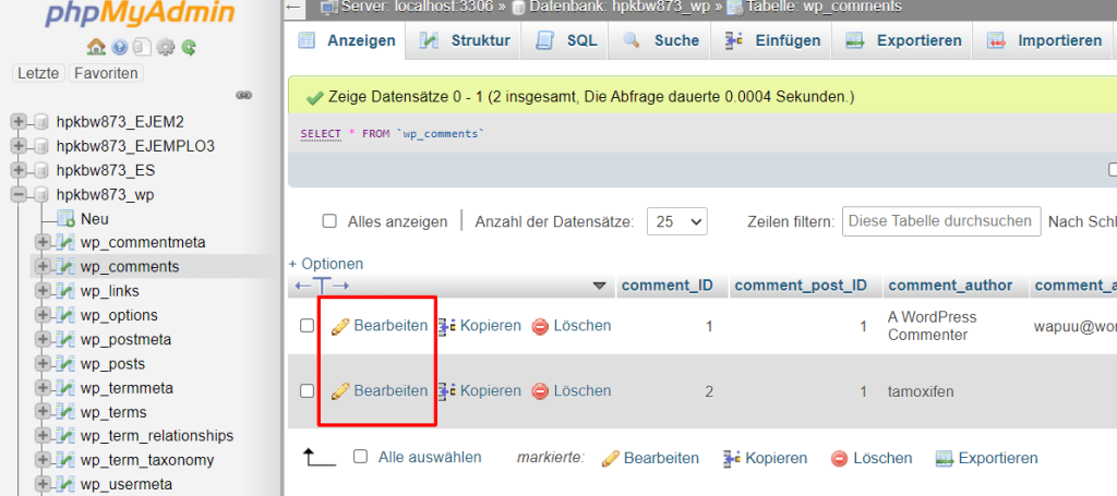 So nutzen Sie phpMyAdmin, um Felder in Datenbanktabellen zu ändern