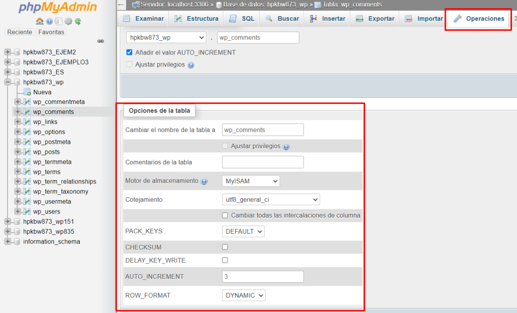 Usar phpMyAdmin para modificar campos en tablas de bases de datos