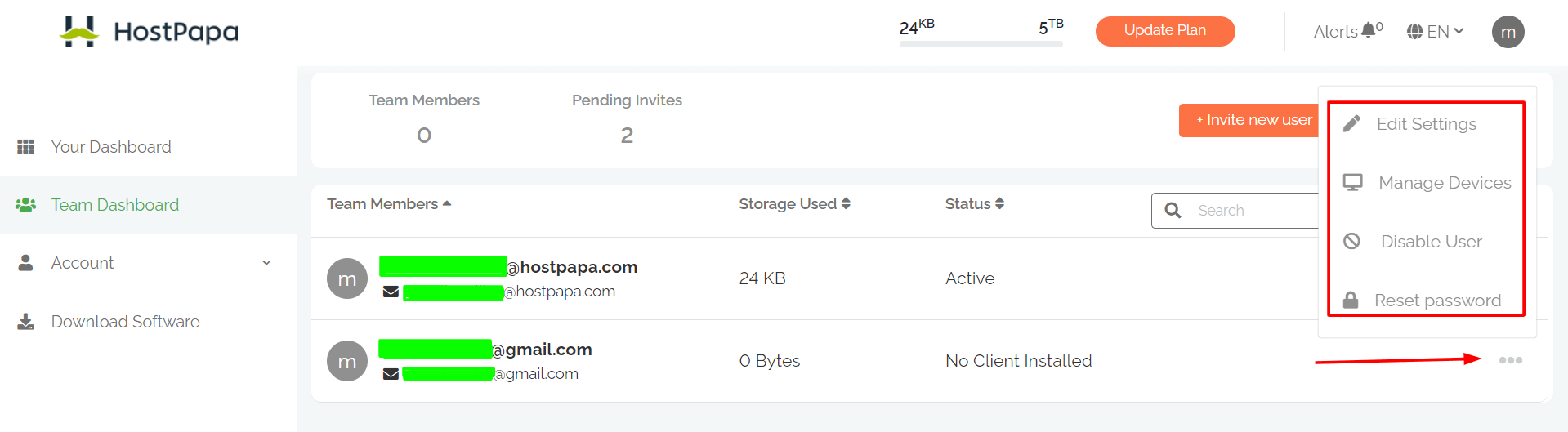 How to create a new user for a HostPapa Device Backup account