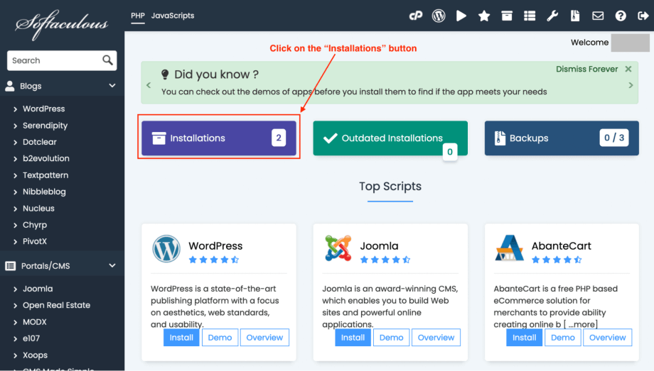 Create a staging WordPress site using Softaculous Apps Installer