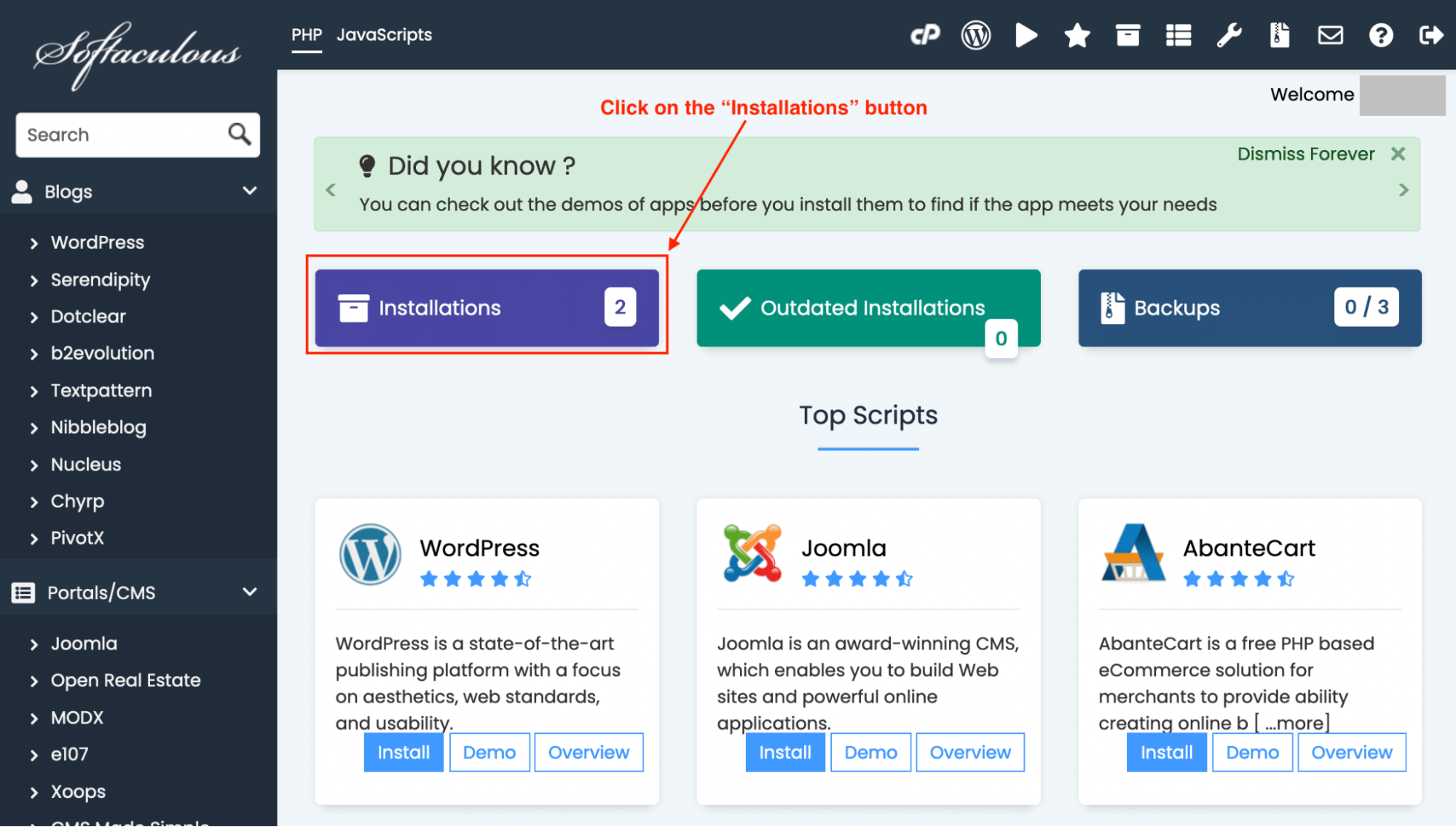 Create a staging WordPress site using Softaculous Apps Installer