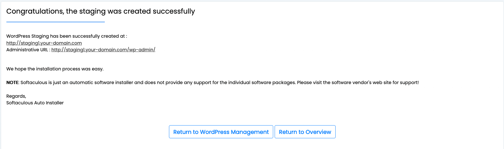 Create a staging WordPress site using Softaculous Apps Installer