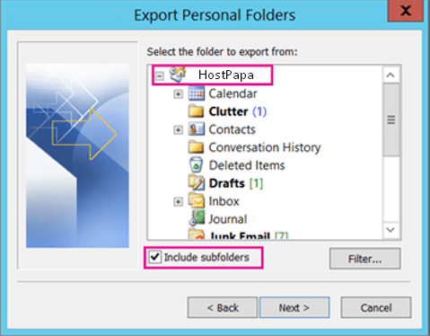 How to export Outlook items to a .pst file in Outlook 2010 | HostPapa
