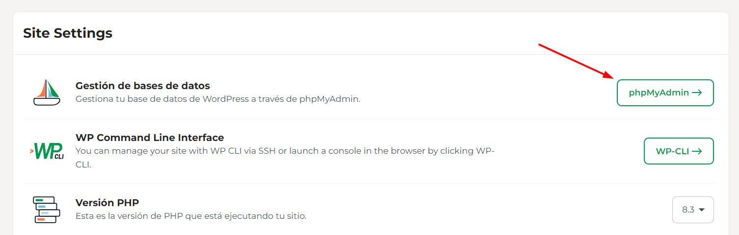 Administrar la base de datos de tu WordPress con phpMyAdmin